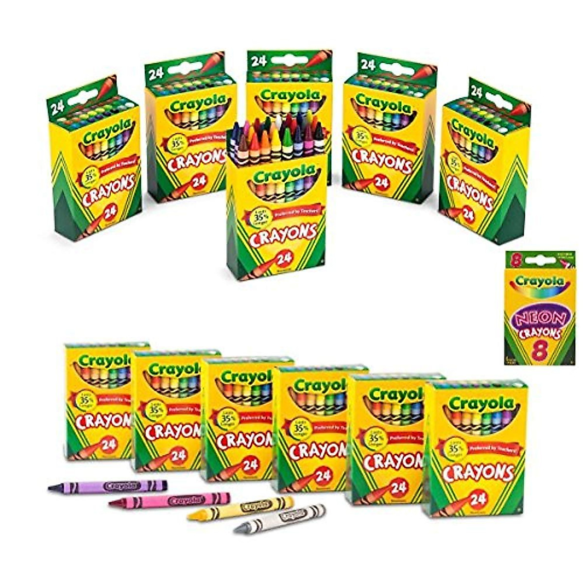 Crayola Crayons 24 in a Box (Pack of 12) 288 Crayons Total Bundle with Box of Neon Crayons