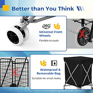 COSTWAY Folding Shopping Cart, Portable Grocery Cart on Wheels with Removable Waterproof Oxford Cloth Liner, Transport Up to 120 Pounds, Lightweight Utility Cart for Groceries, Laundry (Black)