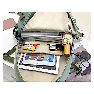 Thanps Kawaii Backpack with Cute Pin Accessories and Plush Pendant Cute Aesthetic Backpacks for School Bag Girl Backpack (Beige)