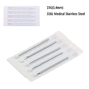 ZS 100pcs Body Piercing Needles - Ear Navel Nose Lip Nipple Piercing, 14G, 15G, 16G, 18G, 20G, Disposable Professional Body Piercing Needles Tool, Tattoo Supplies (15G)