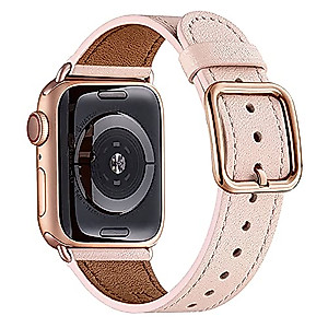 MNBVCXZ Compatible with Apple Watch Band 38mm 40mm 41mm 42mm 44mm 45mm 49mm Women Men Girls Boys Genuine Leather Replacement Strap for iWatch Series 8 7 6 5 4 3 2 1 iWatch Ultra SE (Pink Sand/Rose gold)