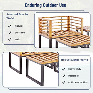 Tangkula 5 Piece Patio Chair Set, Acacia Wood Chair Set w/Ottomans & Coffee Table, Soft Seat & Back Cushions, Outdoor Wood Furniture Set for Backyard, Poolside, Garden