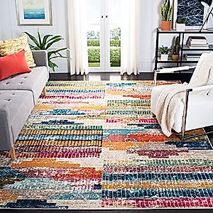 Safavieh Madison Collection 10' x 14' Ivory/Multi MAD417C Boho Abstract Distressed Non-Shedding Living Room Bedroom Area Rug