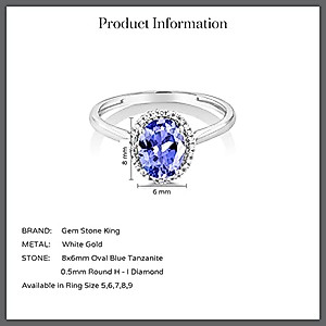 Gem Stone King 10K White Gold 8X6MM Oval Gemstone Birthstone & White Diamond Halo Engagement Ring | Wedding Anniversary Promise White Gold Ring For Women | Size 5,6,7,8,9