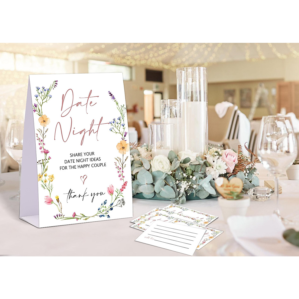 Wildflowers Date Night Game, Date Night Ideas Sign with 50 Cards, Bridal Shower Game, Boho Bridal Shower Decorations, Wedding Date Night Advice - 07