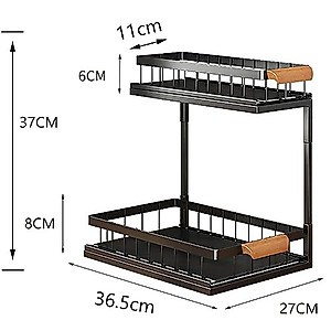 Under Sink Organizers and Storage, 2-Tier Sliding Cabinet Basket Organizer with Hooks, Multi-Purpose Under Sink Organizers and Storage for Bathroom Kitchen White