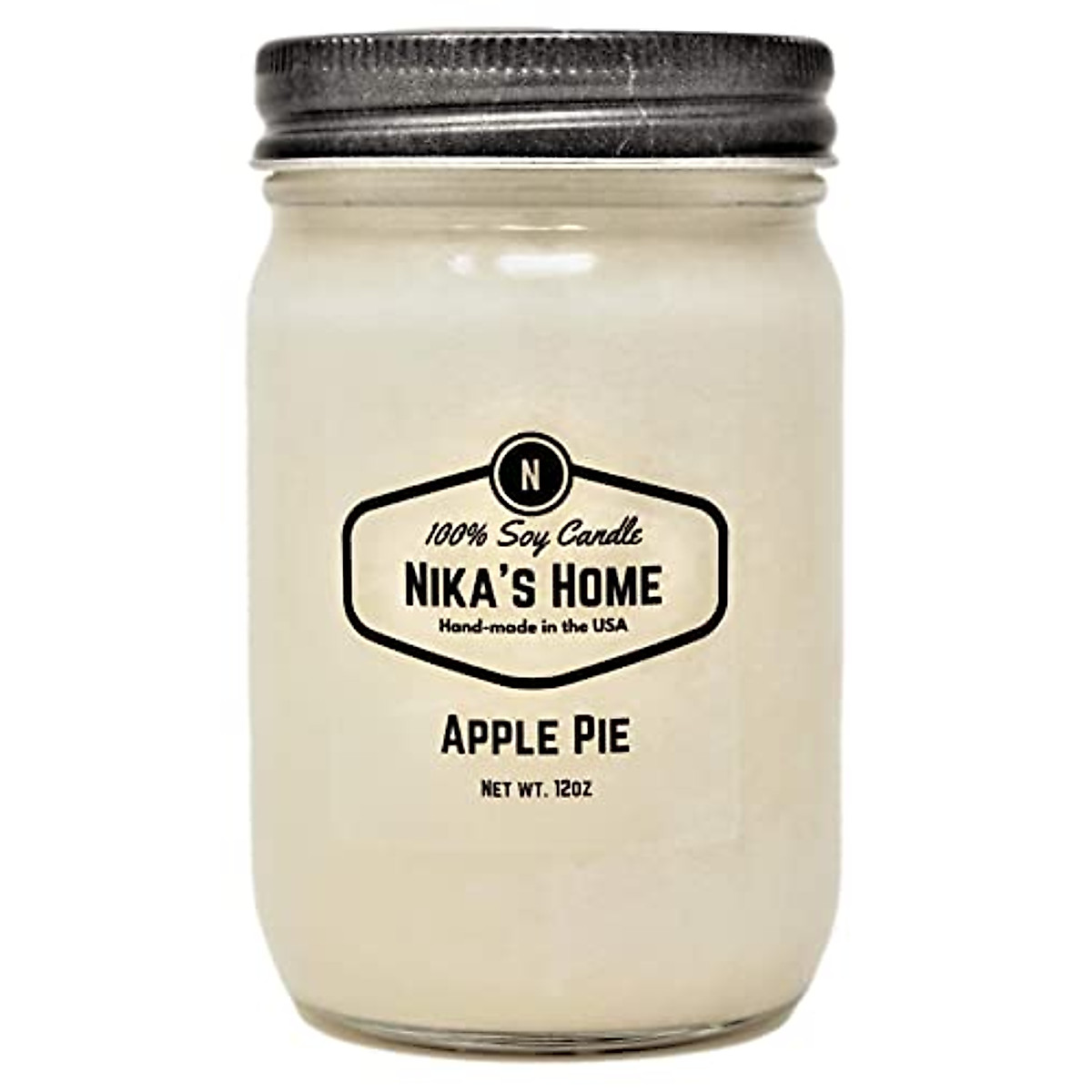 Nika's Home Apple Pie Soy Candle 12oz Mason Jar Non-Toxic White Soy Handmade, Long Burning 50-60 Hours Highly Scented All Natural, Clean Burning Large Candle Gift Décor