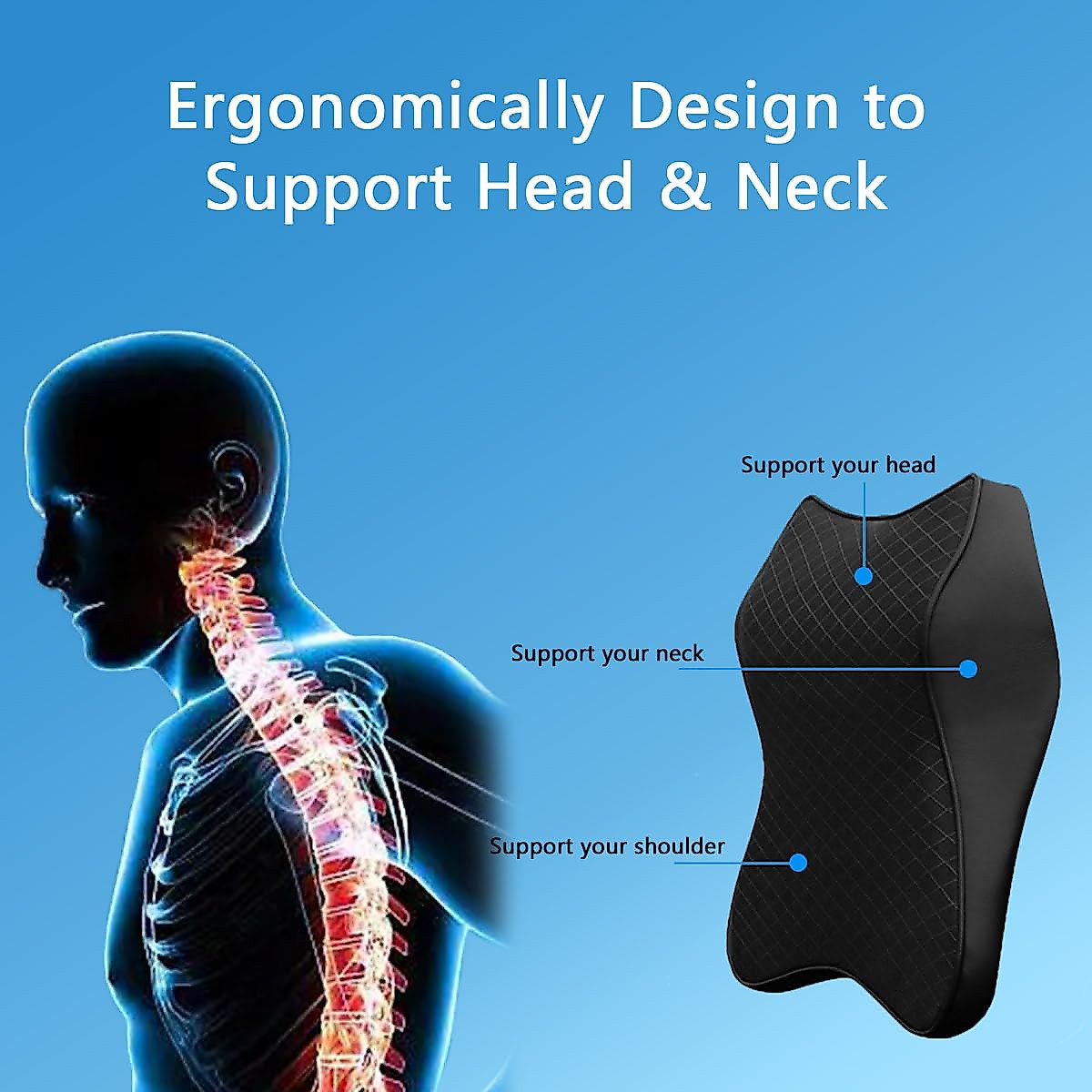 VISTABLUE Car Headrest Pillow, Car Neck Pillow for Car 100% Pure Memory Foam Neck Pillow with Breathable Removable Cover, Travel Car Neck Support Pillow for Neck Pain Relief