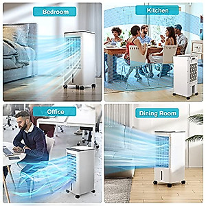 Portable Air Conditioners, 3-IN-1 Evaporative Air Cooler with Remote, 3 Modes 3 Speeds &12H Timer, 1.16Gal Portable AC, 5 Ice Packs & 4 Wheels, 45° Oscillation, Quiet Swamp Cooler for Room Home Office
