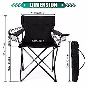 HaSteeL Camping Chair, Oversized Folding Lawn Chair for Adults, Foldable Camp Chair with Cup Holders Portable for Outdoor Fishing, Hiking, Travel, Picnic, Beach, Carrying Bag & Supports 275lbs (Black)