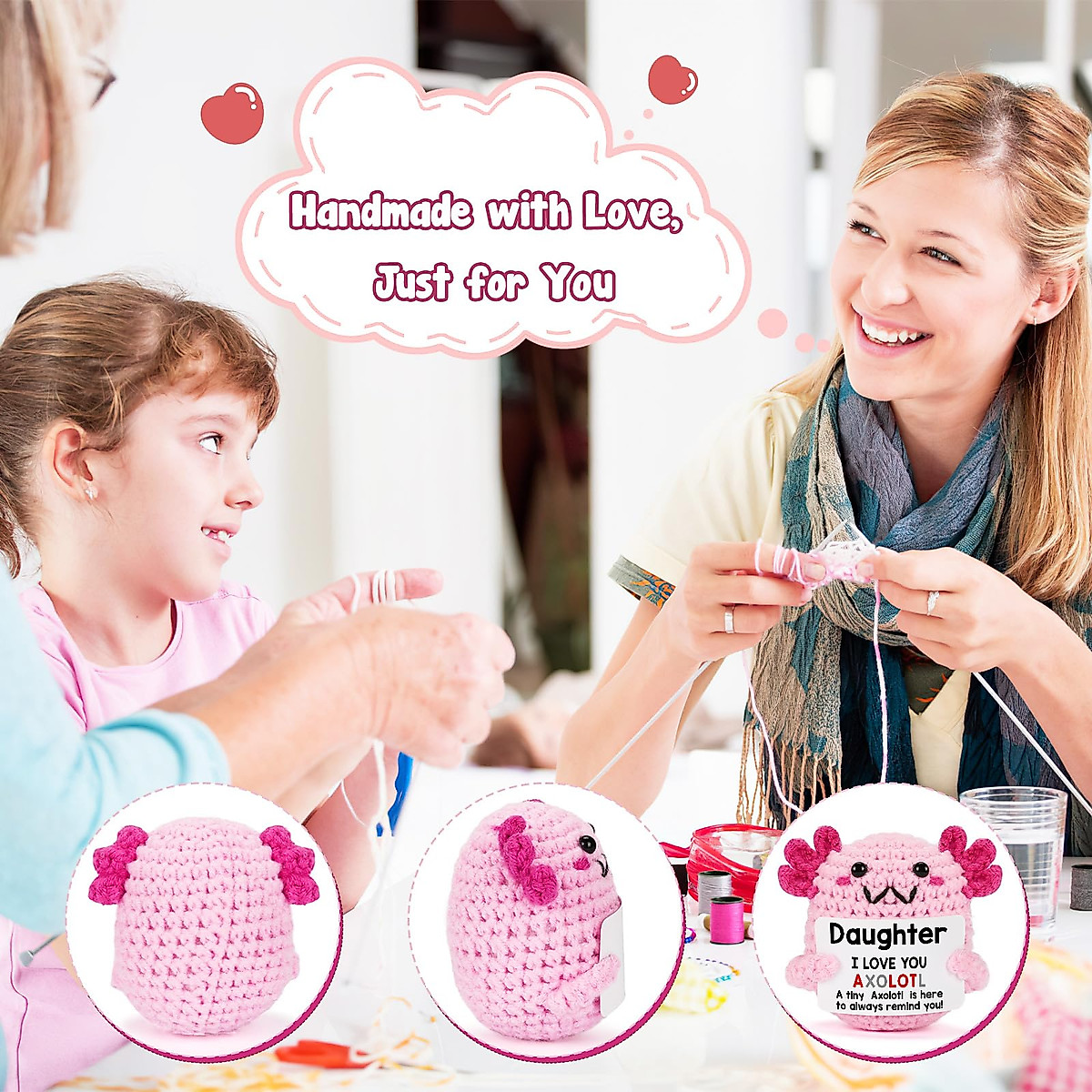 WEYON Daughter Gifts from Mom Dad, Mini Crochet Axolotl for Year Old Little Girl Kid from Mother Father, Best for Birthday, Christmas Stocking Stuffers, Easter & Valentines, Teen Girls Teenage Gifts