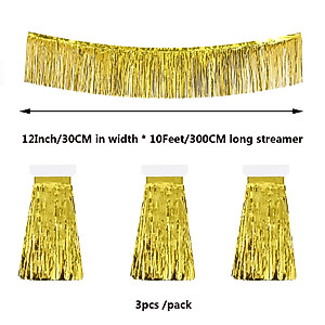 KADUOS 3 Packs 10 Feet Foil Fringe Garland Gold Streamers for Birthday Graduation Banner Disco Party Decorations
