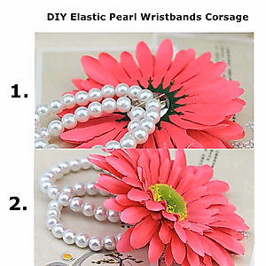 YOKOKE Elastic Pearl Wrist Bands Wristlets Corsage Accessories Bracelet for Wedding Prom Flowers (12Pcs White Pearl Wristbands)