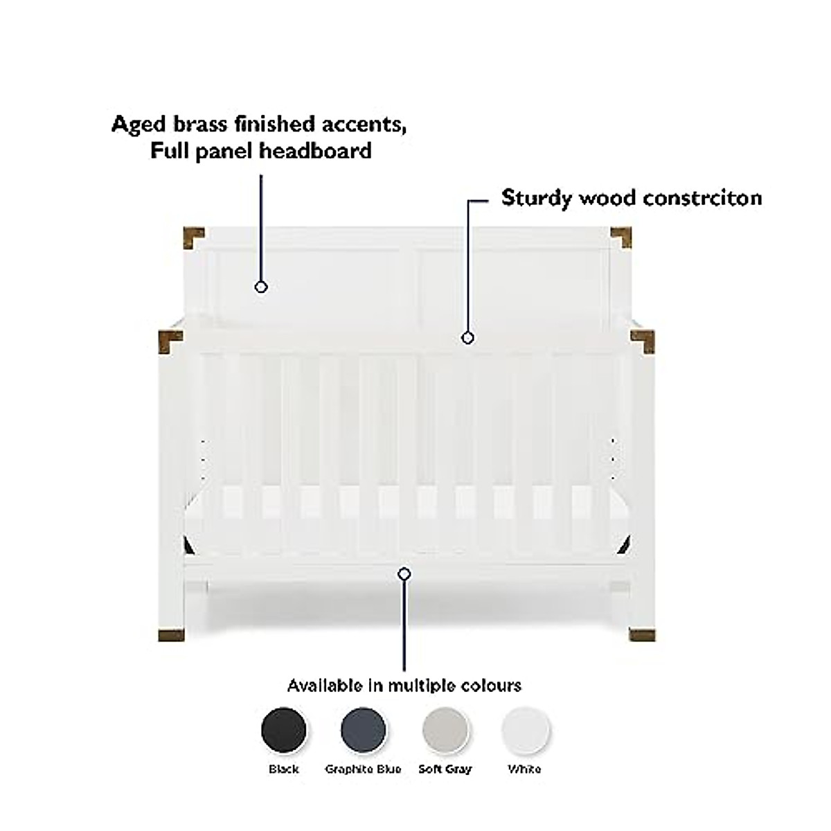 Baby Relax Miles 5-in-1 Convertible Crib, Nursery Furniture, Classic White