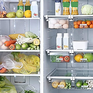 Fridge Drawer Organizer, Refrigerator Organizer Bins Pull Out Shelf Storage Transparent Organizer Fridge Shelf Holder Storage Box for Egg Fruit Vegetable Seafood Meat for Fridge Shelf Under