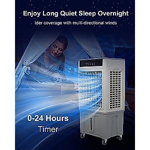 35’’ Portable Air Conditioner 3-IN-1 Evaporative Cooler, 30Ft Remote, 3 Speeds, 2800 CFM, 100 Degree Swing, 1050 sq. ft. coverage, 24H Timer, 6.8 Gallon Tank, 4 Ice Packs for Garage Patio Outdoor