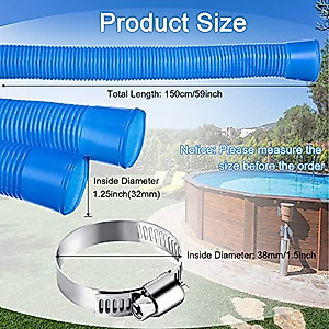 2 Pcs 1.25 Inches Diameter 59 Inches Long Pool Pump Replacement Hose with 4 Pcs Metal Clamps Swimming Pool Filter Hose for Above Ground Pools Compatible with Filter Pumps 330 GPH 530 GPH 1000 GPH