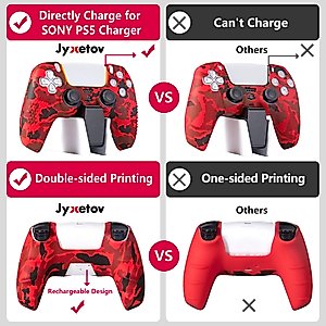 JYXETOV PS5 Controller Skin Cover Case Silicone Protective（27 Options, Free 8 Button caps, Suitable for Original Charger, Non-Slip Design, Double-Sided Printing Pattern）