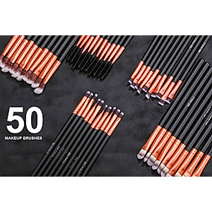 BS-MALL Eye Makeup Brushes 50 pcs Eyeshadow Makeup Brushes Set Soft Synthetic Hairs Wood Handle for Eyeshadow, Eyebrow, Eyeliner, Blending & Concealer