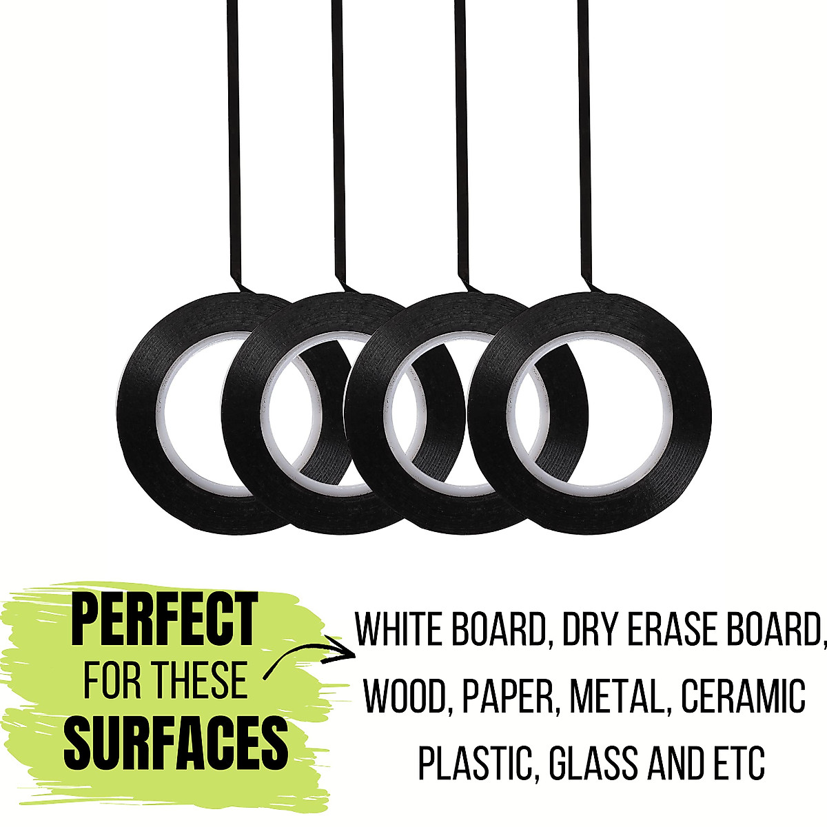 Mr. Pen- Whiteboard Tape, 12 Pack, Black, Thin Tape for Dry Erase Board, Whiteboard Accessories, Dry Erase Board Accessories, Striping Tape, Dry Erase Board Tape, Chart Tape, Graphic Tape, Grid Tape