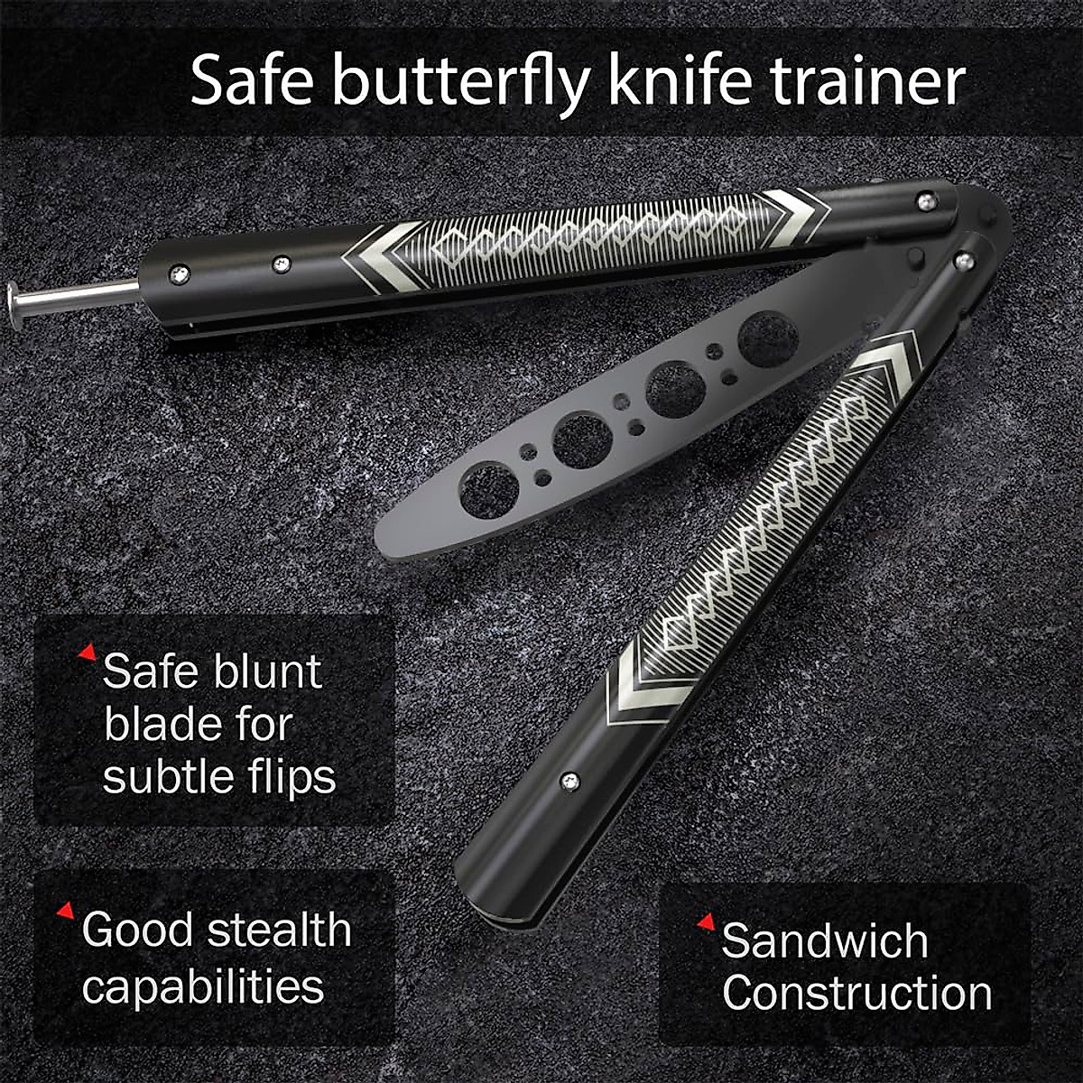 GOOD WORKER Butterfly Knife Trainer - Practice Balisong Butterfly Knives NOT Real NOT Sharp Blade - Black Dull Trick Butterfly - Butter Fly Training K14B