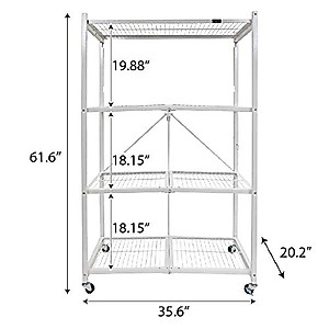 Origami R5 Foldable 4-Tier Garage Shelving Heavy Duty Shelving with Wheels, Metal Storage Rack Holds 1000 pounds, Garage Storage Rack & Organization, Storage Shelving (White, R5 2-Pack)