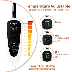 Garnpet Cat Heating Pad, Heated Cat Bed Indoor, Heated Dog Bed with Steel-Wrapped Cord, 25-Level Timer & 11-Level Adjustable Temperature Pet Heating Pad, 18x18 Inch