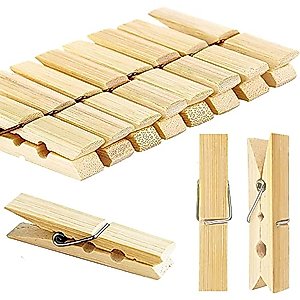 AKOAK 24 Pieces Bamboo Clothespins - Clothes Pins, Heavy Duty Outdoor Springs, Crafts, Picture Baby Hanging Clothes Wood Clothespins