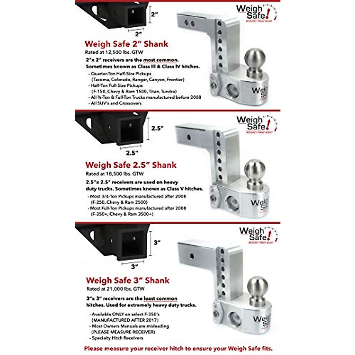 Weigh Safe WS10-2-SET Aluminum Adjustable 10" Drop, Stainless Steel Balls for 2" Receiver 12,500 GTW