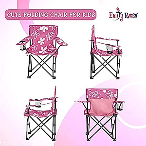 Emily Rose Kids Folding Chair | Pink Kid Beach Chair with Safety Lock- Camping Chair for Girls Toddler with Cup Holder & Carry Case- Tailgate, Travel, Beach, Lawn- for Indoor & Outdoor