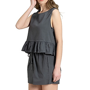 FIHCH Linen Sets for Women 2 Piece Casual Tracksuit Outfit Sets 3/4 Sleeve Shirt Drawstring Shorts Pockets 2 Piece Lounge Set