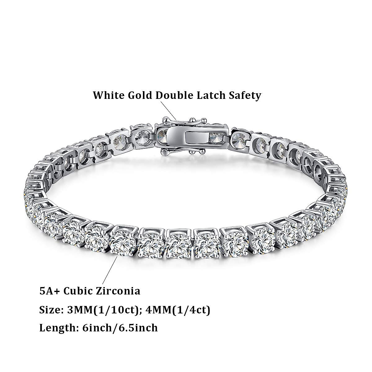 Tennis Bracelet Cubic Zirconia Bracelet for Women CZ Diamond Bracelet for Women Sterling Silver Bracelet Platinum Plated Tennis Bracelet Round Cubic Zirconia Women Bracelet Jewelry 4MM 6.5 Inch