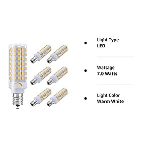 E12 LED Bulb Dimmable 7W C7 Bulb Equivalent to E12 Halogen Bulb 60W, Warm White 3000K T6 E12 Candelabra Bulb 60 Watt for Ceiling Fan, Chandelier Lighting, AC120V Kx-2000 Bulbrite Replacement (6 Pack)