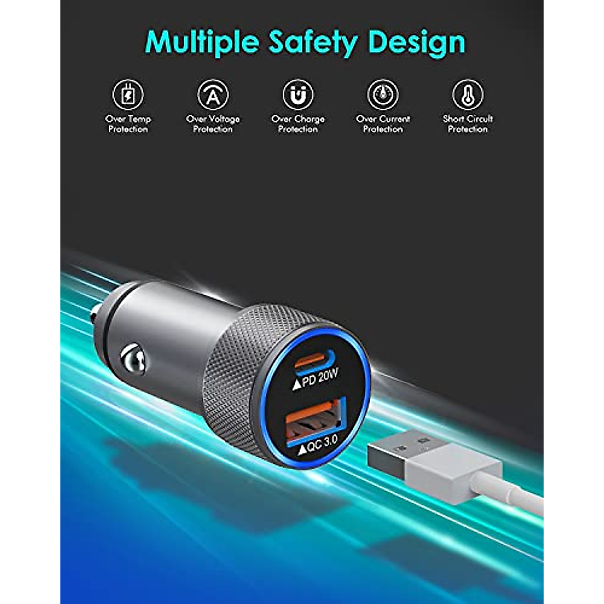 iPhone Car Charger,USB C Fast Car Charger[Apple MFi Certified] Apple Car Charging 38W Dual Port Car Charger Cigarette Lighter Adapter 2x3ft PD&QC 3.0 Lightning Cable for iPhone 13/12/12 Pro/11/Airpods