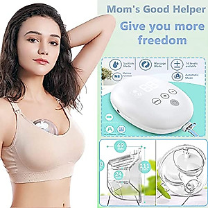 OPATER Wearable Breast Pump Hands Free Portable Electric Breast Pump with Massage Mode Wear Breast Pump with 16 Levels 4 Modes Suction Breastfeeding Pump,24mm