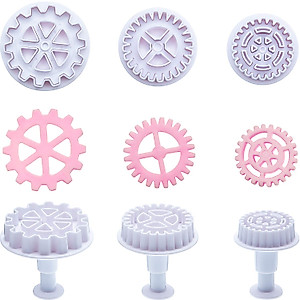 6 Pieces Gear Cookie Cutters Steampunk Fondant Molds Cogs Mold Clock Wheel Mold Fondant Cake Mold Plunger Cutter for Cupcake Decoration Gingerbread Cookie Polymer Clay Crafting Project