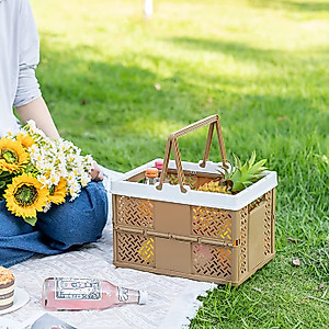 [2-Pack] Plastic Baskets for Shelf Storage Organizing, Durable and Reliable Portable Folding Storage Crate, Ideal for Home Kitchen Classroom and Office Organization, Bathroom Storage