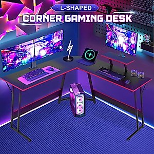 NChanmar L Shaped Gaming Desk, Computer Corner Desk with Monitor Riser Stand, Home Office Desk Corner Desk for Studying, Working, L Desk with Large Desktop, Black