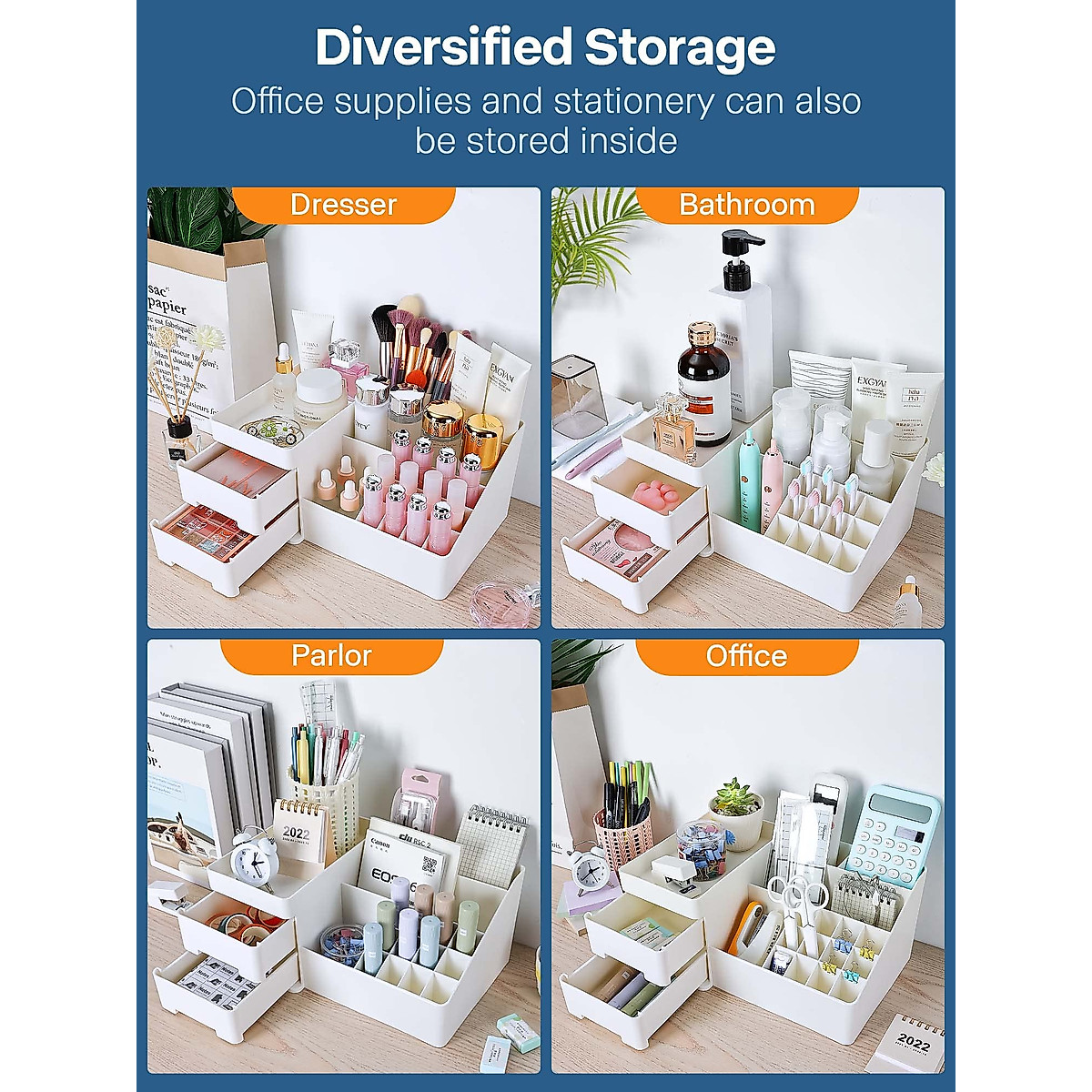 BREIS Makeup Organizer for Vanity, Large Skincare Organizers with Drawers, Make Up Organizers and Storage for Lipstick Cosmetics Makeup Brushes Lotions Perfumes Eyeshadow