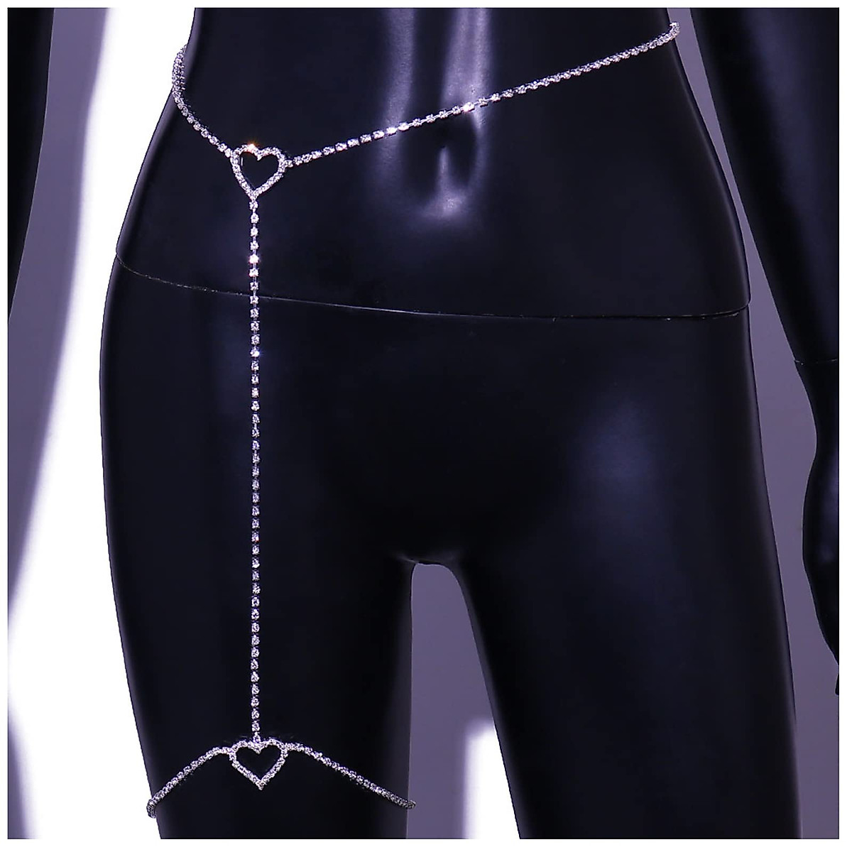 Crystal Heart-Shaped Multi-Layer Leg Chain Silver Layered Body Chains Thigh Chain Sexy Bikini Adjustable Body Jewelry Accessory for Women