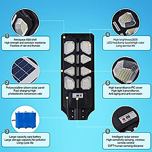 Aihanfir 600W Led Solar Street Light Outdoor Waterproof, with Motion Sensor and Remote Control for Parking Lot Lights Commercial, Yard, Road-15W Solar Charging Panel, 6500K Double-Chip LED.