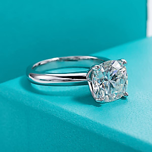 AnuClub Cushion Cut Moissanite Engagement Ring 3.5ct D Color Lab Created Diamond 18K White Gold Plated Sterling Silver Eternity Wedding Promise Anniversary Band Ring, Christmas Gift for Women 6