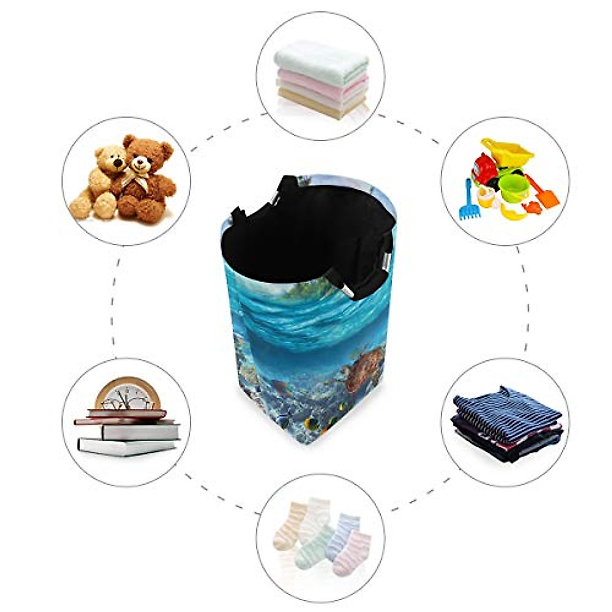 XLING Collapsible Laundry Basket Tropical Fish Ocean Animal Turtle,Foldable Laundry Hamper Washing Clothes Basket Bin Storage Bag Organization with Handles
