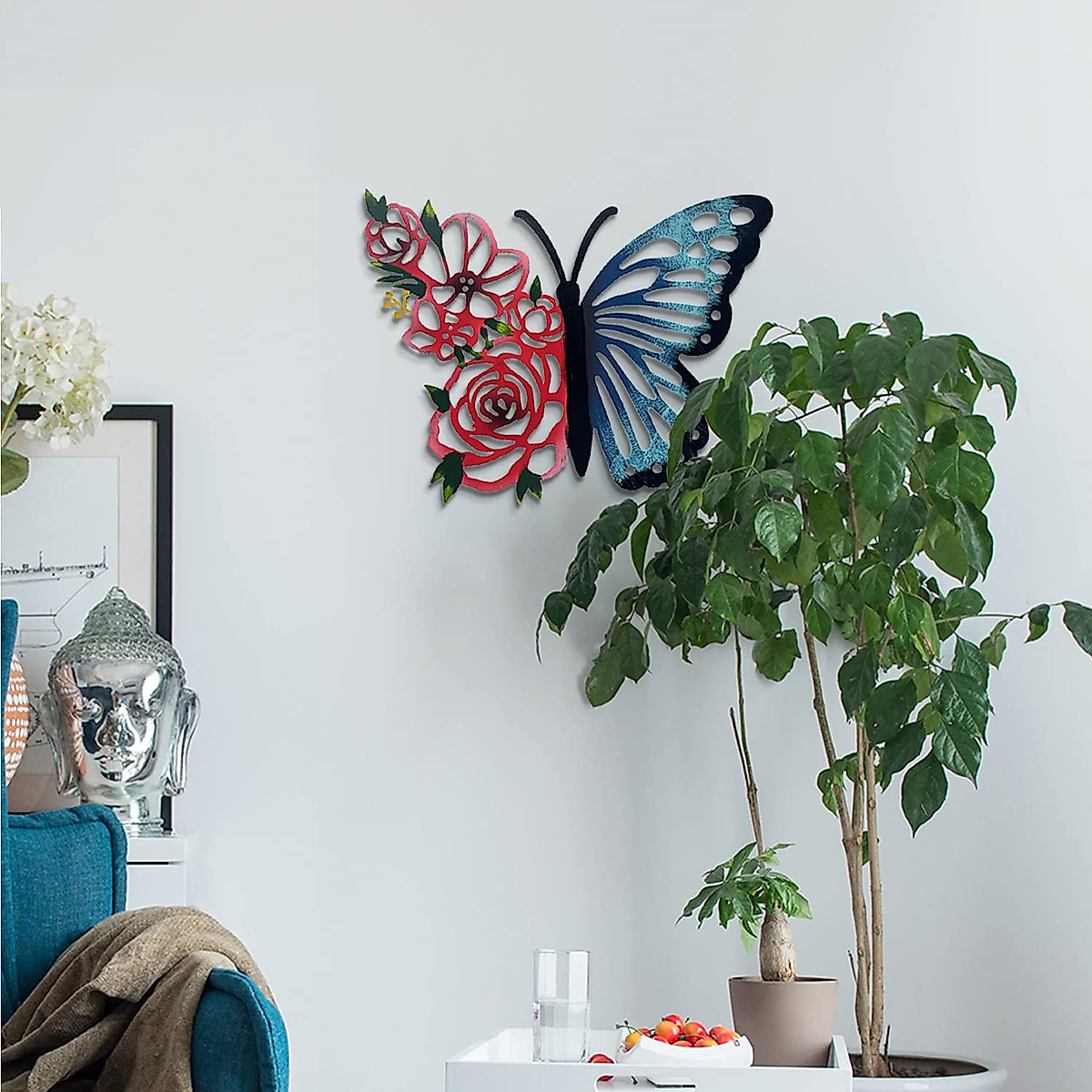 LIFFY Metal Butterfly Wall Decor - Butterflies Indoor Art Hanging Sculpture for Home Bedroom Living Room Office Plaque Lawn Fence Backyard Porch - 16 Inch