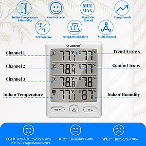 Geevon Indoor Outdoor Thermometer Wireless with 3 Remote Sensors, Digital Hygrometer Indoor Thermometer, Temperature Humidity Monitor Gauge with 200FT/60M Range (White)