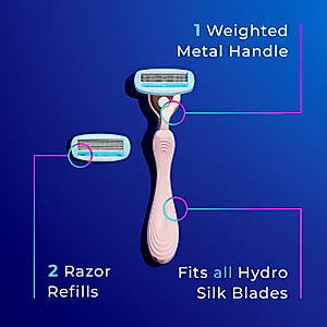 Schick Hydro Silk Rose Gold Metal Razor for Women | Womens Razors, Travel Razor, 5-Blade Razors for Women | 1 Handle & 2 Razor Refills