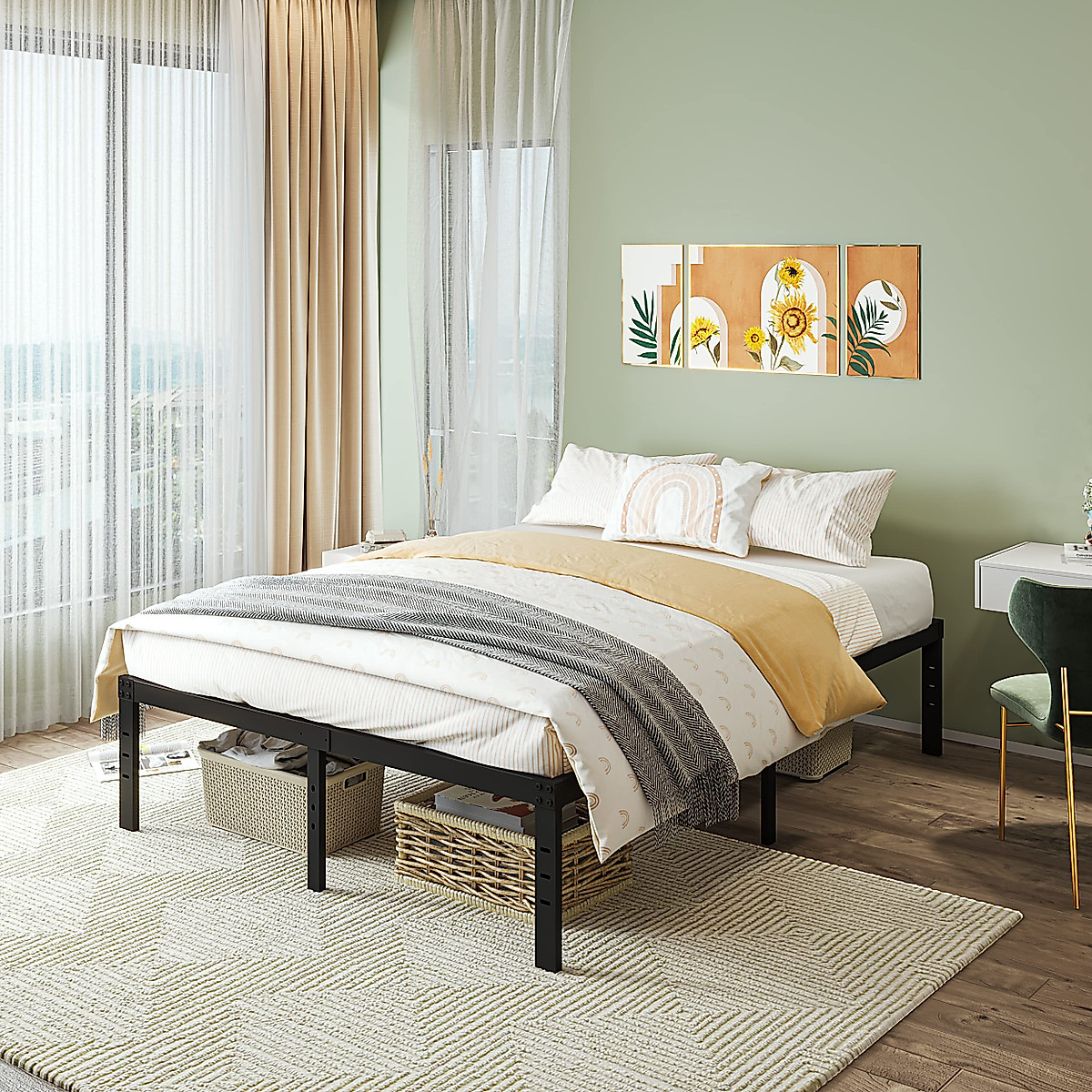 Woozuro Full Size Bed Frame, 12 Inch Heavy Duty Metal Platform Bed Frame No Box Spring Needed, Reinforced Steel Slats Support Mattress Foundation, Easy Assembly, Noise Free, Black