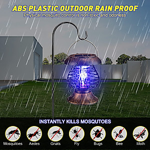 Qualirey Solar Bug Zapper Outdoor Waterproof Mosquito Repellent Outdoor Solar Mosquito Zapper Antique Bronze Plastic Ring Bug Lights Insect Mosquito Killer Lamp (Hanging, 2 Pcs)