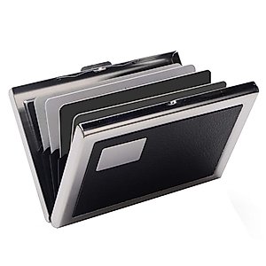 EASTNIGHTS RFID Credit Card Holder Metal Wallet Stainless Steel and Pu Leather Credit Card Protector Case for Men or Women (black)