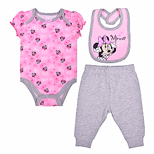 Disney Baby Girls' 3 Pack Minnie Mouse Bodysuit, Pink, 6/9 Months